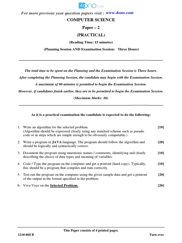 ISC 2010 Computer Science Paper 2 Practical | PDF | Computer Program | Programming