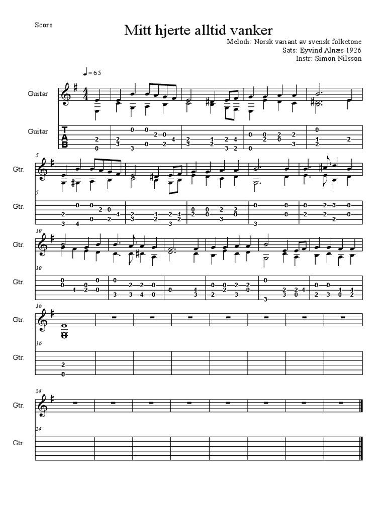 Mitt Hjerte Alltid Vanker - Tab&Noter | PDF