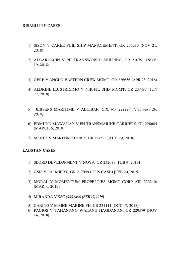 Disability Cases To Be Digested | PDF