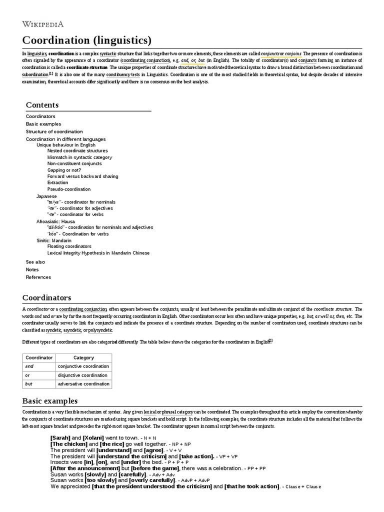 Coordination (Linguistics) : Coordinators Basic Examples Structure of ...