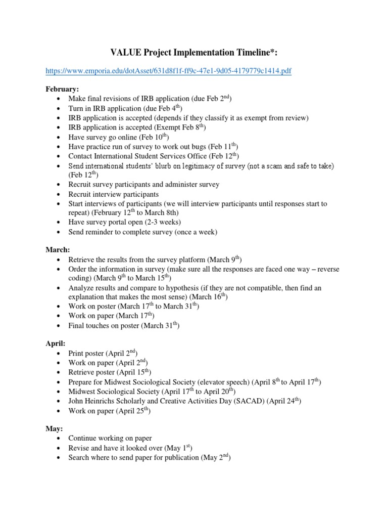 Value Project Implementation Timeline | Download Free PDF | Cognition
