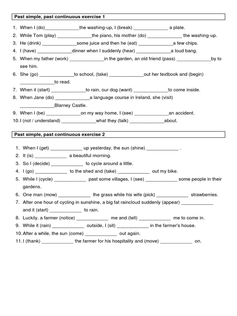 Past Continuos Exercises | PDF