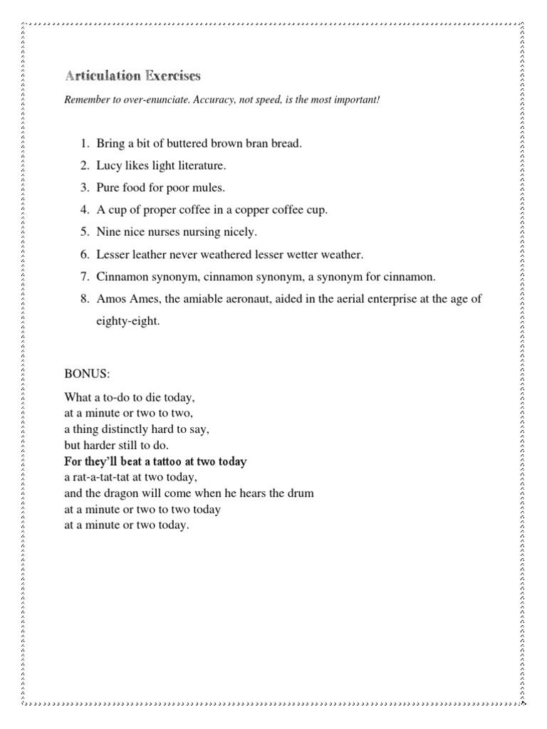 Articulation Exercises: Remember To Over-Enunciate. Accuracy, Not Speed ...