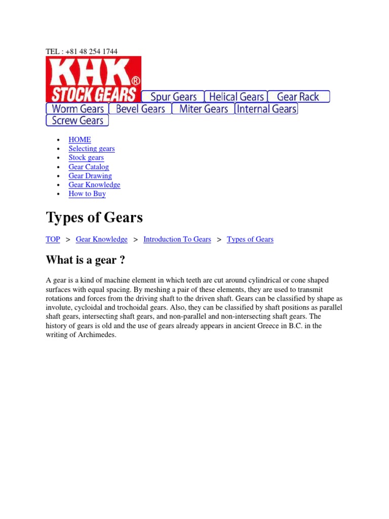 Types of Gears | PDF | Gear | Kinematics