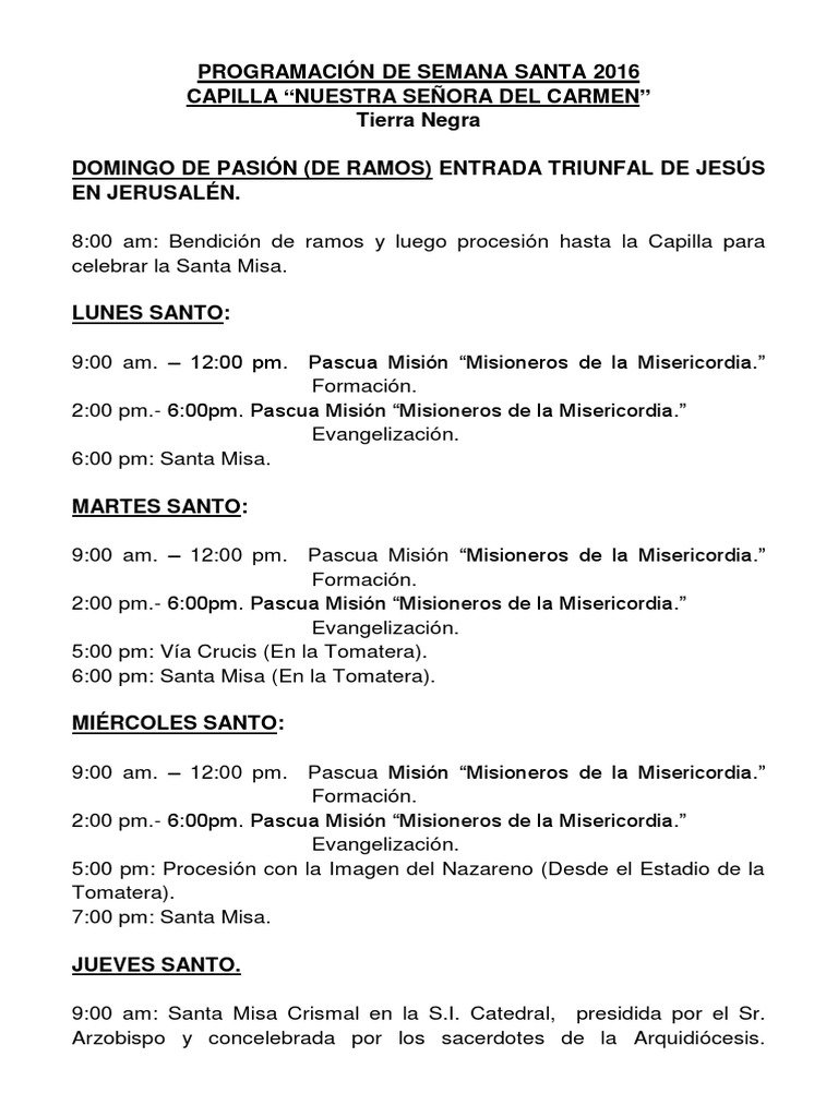 Programa de Semana Santa | PDF | Misa (liturgia) | Pascua de Resurrección