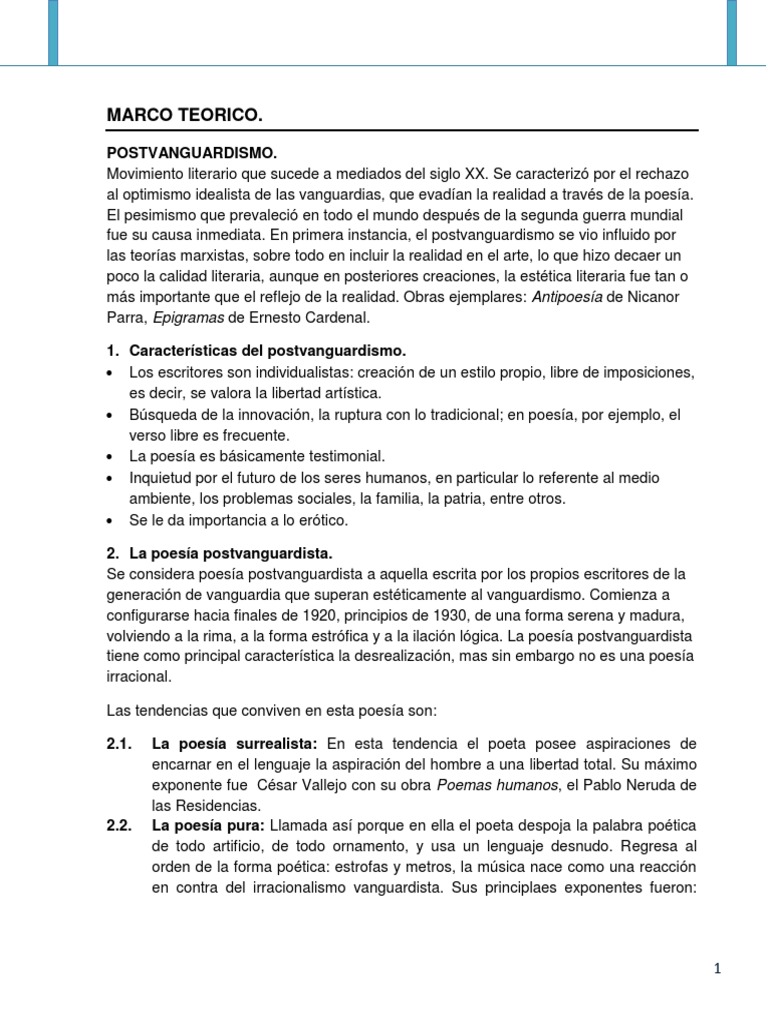 POSTVANGUARDISMO | PDF | Vanguardia | Poesía