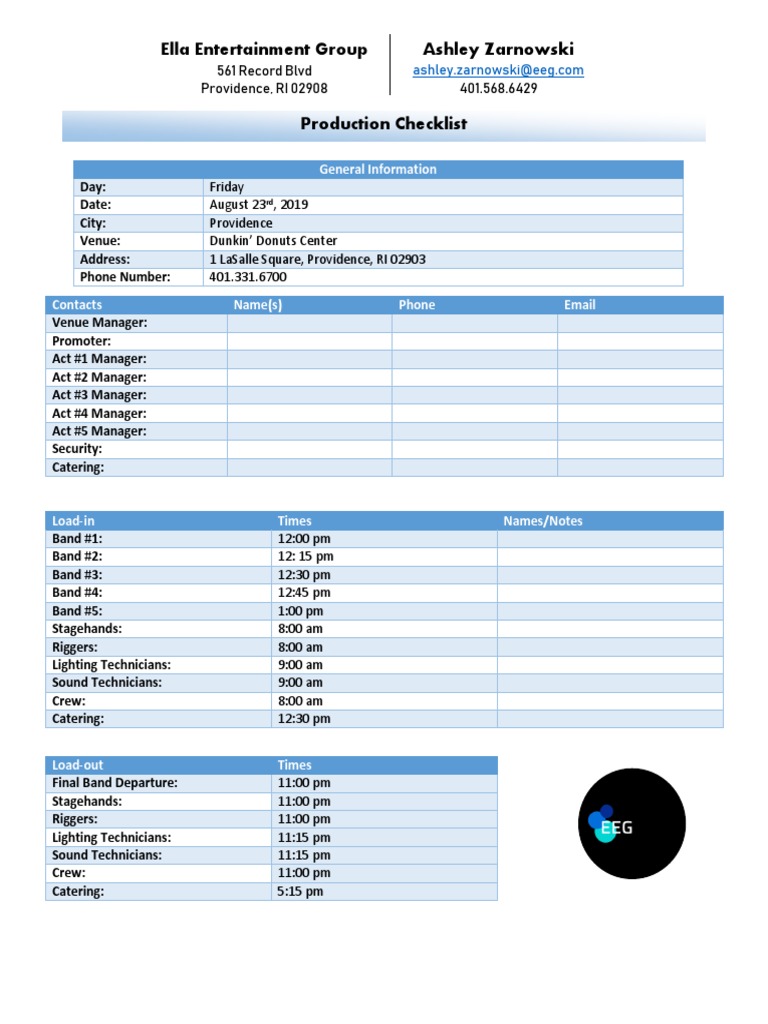 Production Checklist | PDF | Theatre | Entertainment