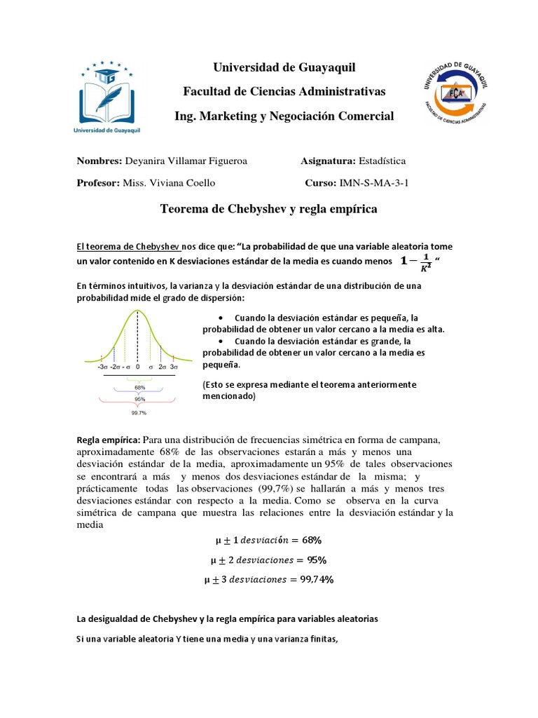 Teorema de Chebyshev | PDF | Desviación Estándar | Teoría estadística