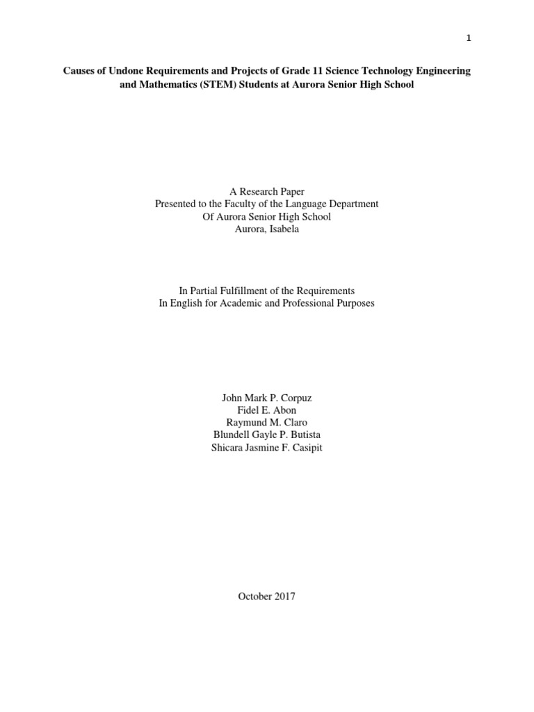 Causes of Undone or Unfinished Homeworks and Projects of Science ...