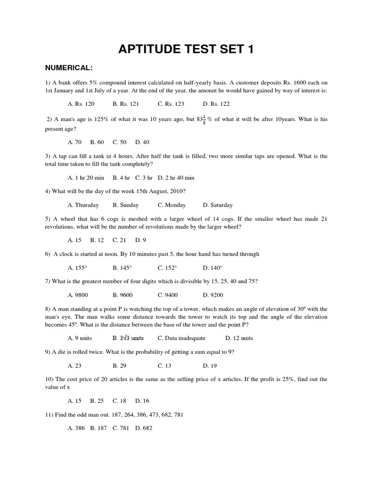 Aptitude Test Set 1: Numerical | PDF | Lion | Landlord