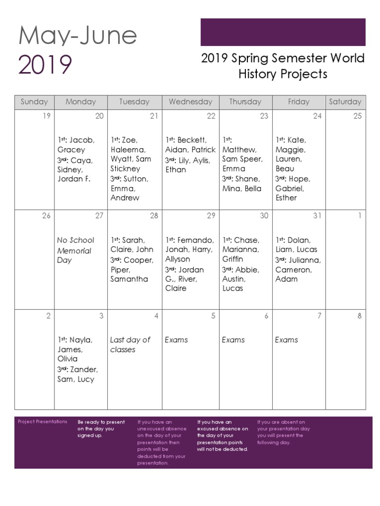 Presentation Calendar Updated | PDF