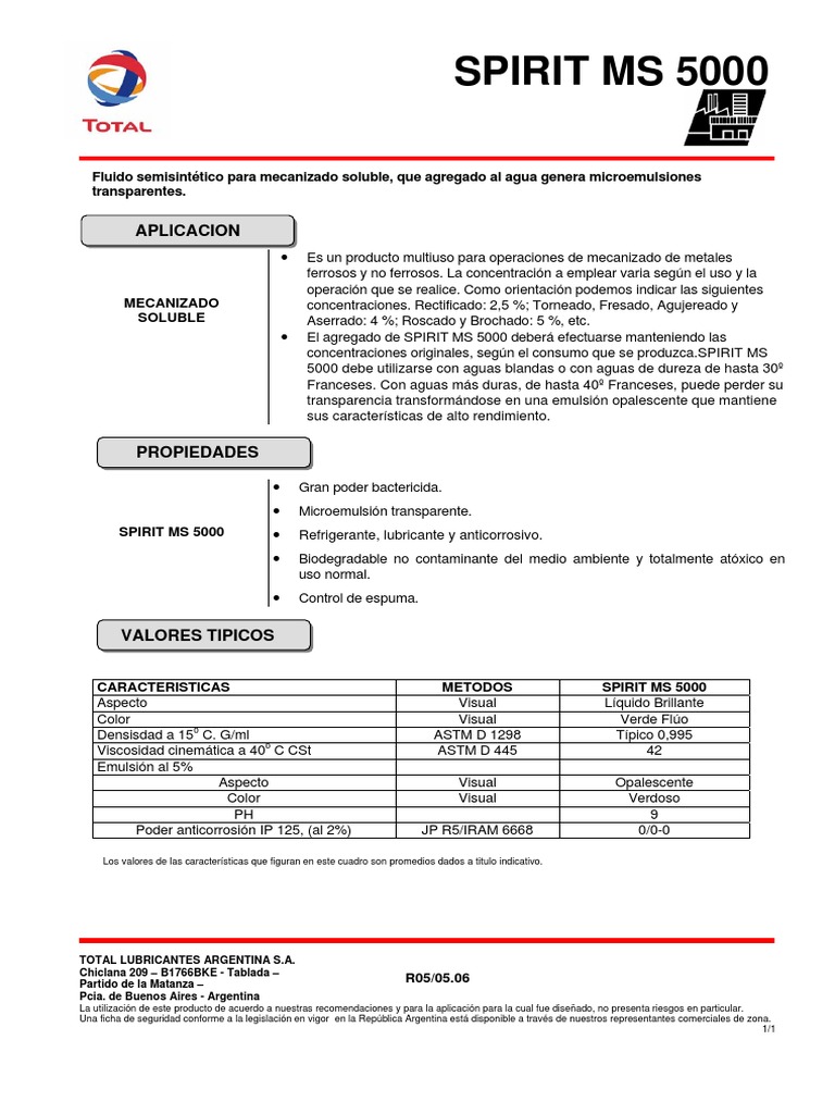 Aceite Spirit 5000 | PDF | Sustancias químicas | Química