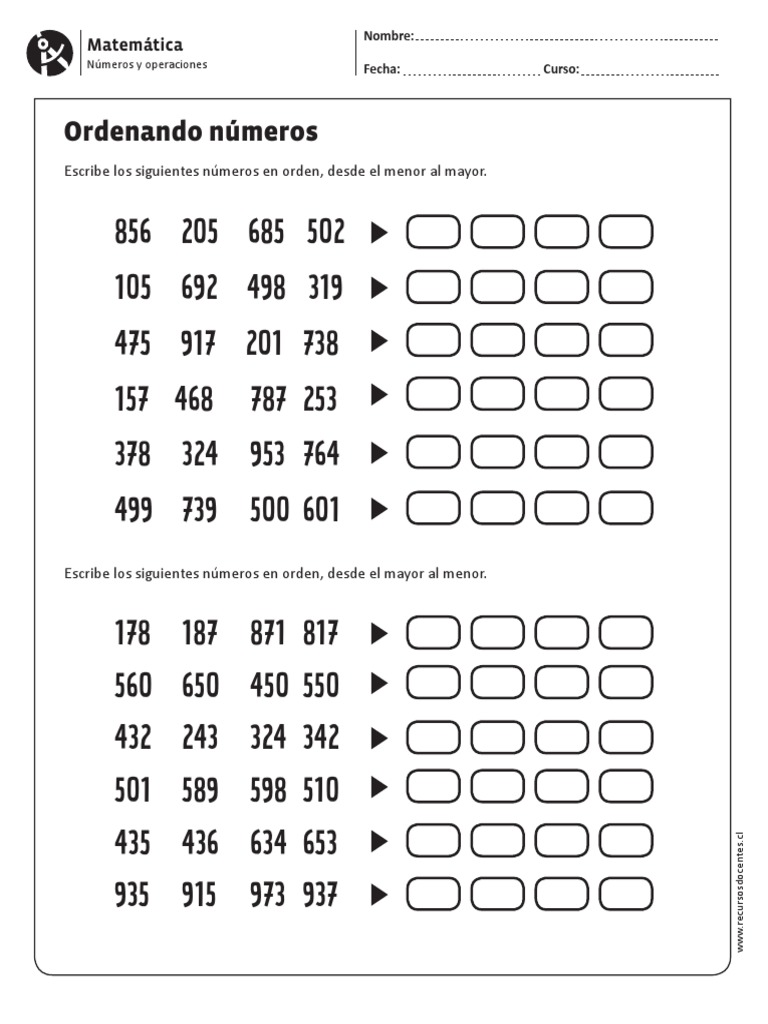 Ejercicios de Ordenación Numérica | PDF