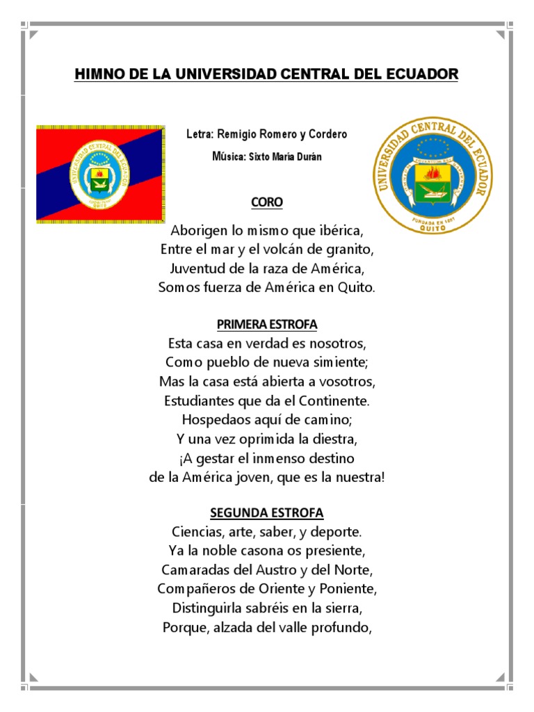 Himno de La Universidad Central Del Ecuador | PDF