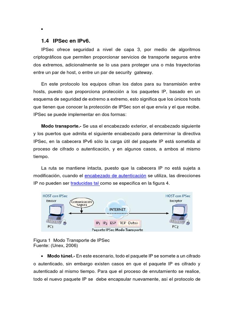 IPSec en IPv6 | PDF | Protocolos de internet | Yo Pv6