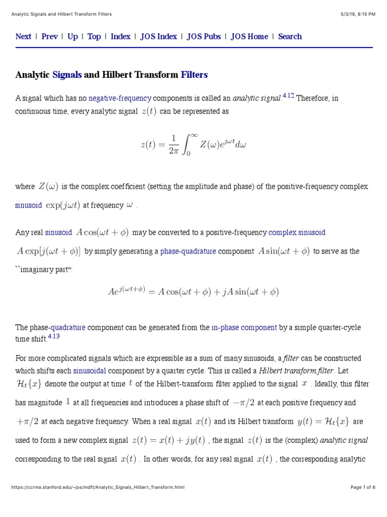 Analytic Signals and Hilbert Transform Filters | PDF | Phase (Waves ...