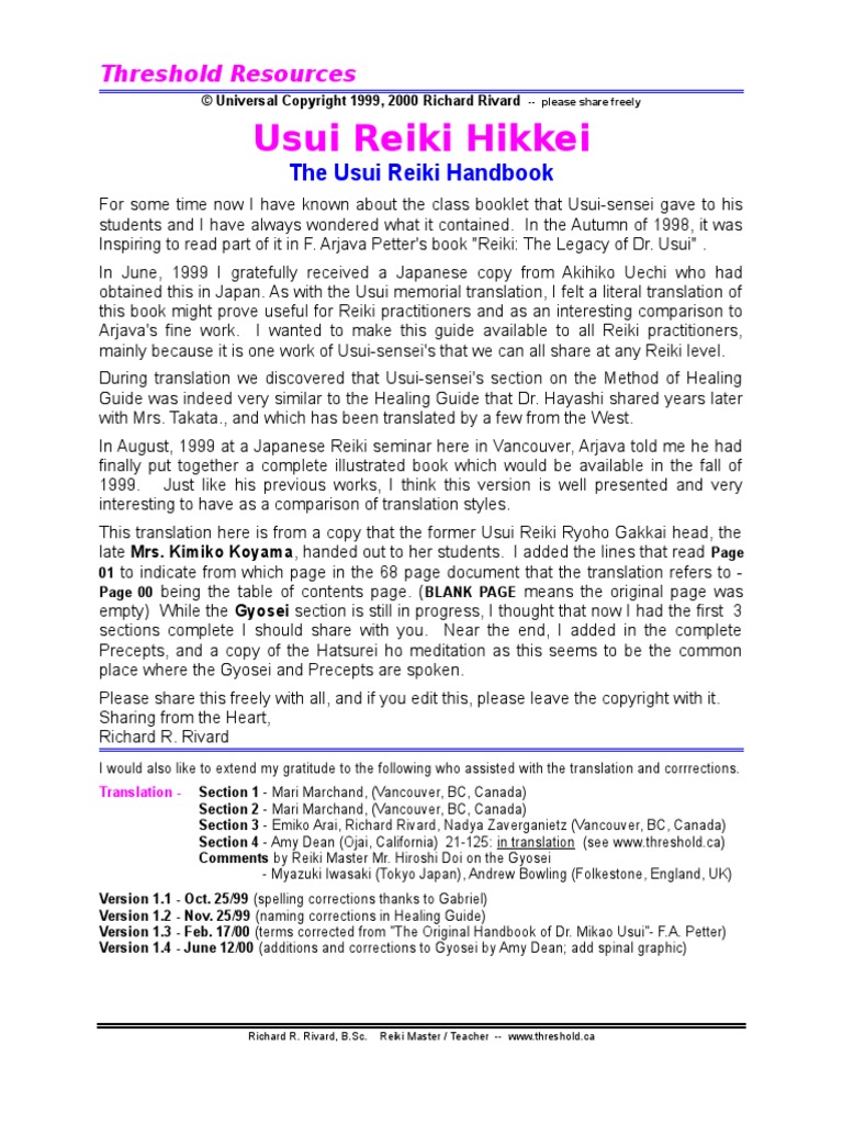 Rivard Richard. - Usui Reiki Hikkei. The Usui Reiki Handbook (Ang ...