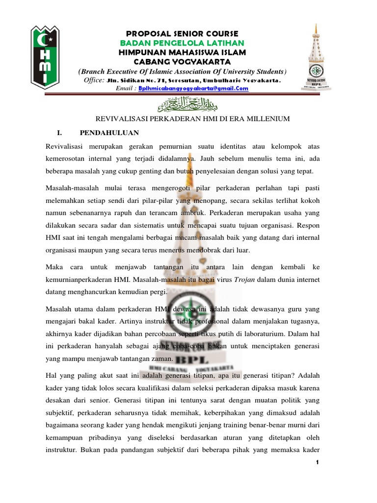 Contoh Proposal Senior Course Hmi | PDF