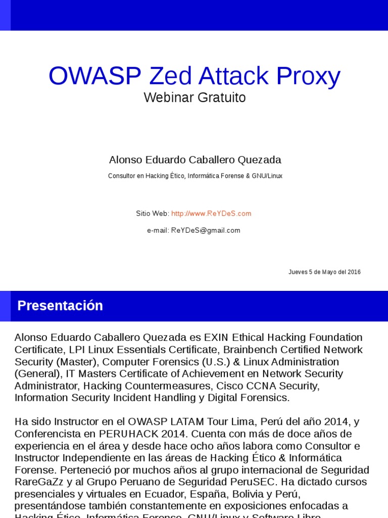 Webinar Gratuito Owasp Zed Attack Proxy Pdf Red Mundial Internet Y Web