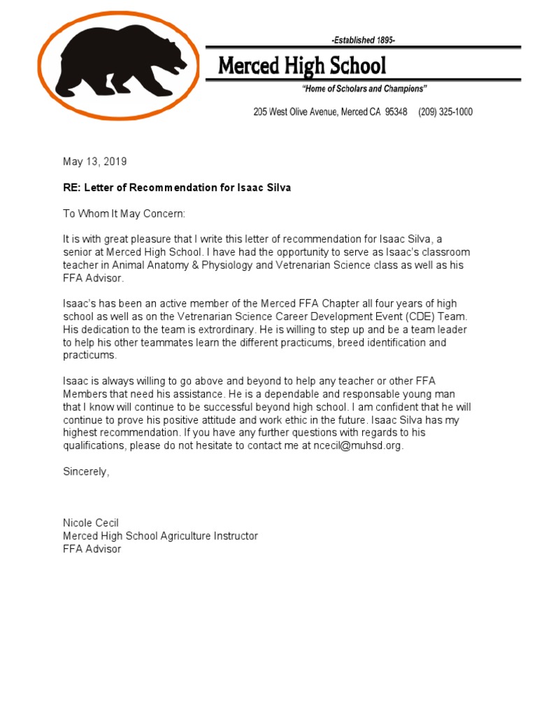 Recommendation Letter for Isaac Silva | PDF | Sports & Recreation