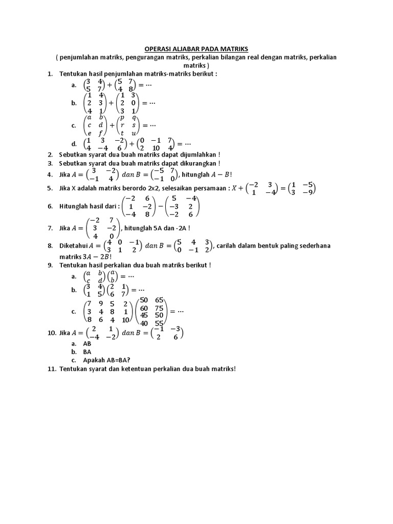 Operasi Aljabar Pada Matriks | PDF