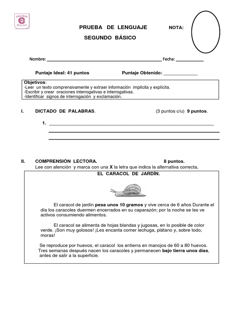 PRUEBA DE LENGUAJE N°2 SEGUNDO BÁSICO Adaptada | PDF