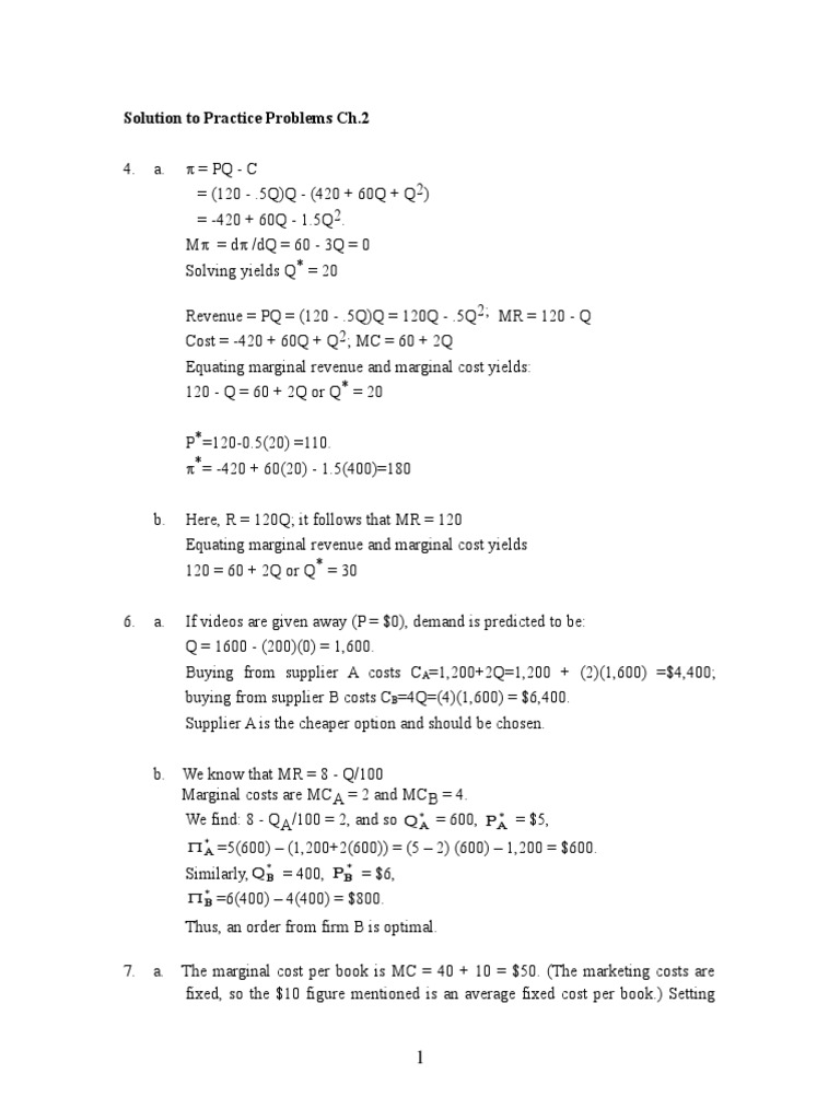 Solution To Practice Problems Ch.2: Q P Q P | PDF | Marginal Cost ...