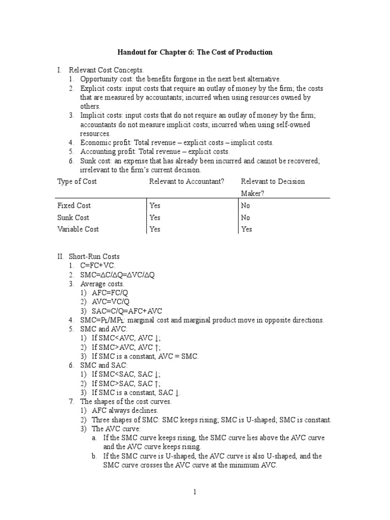 Handout For Chapter 6 | PDF | Average Cost | Pricing
