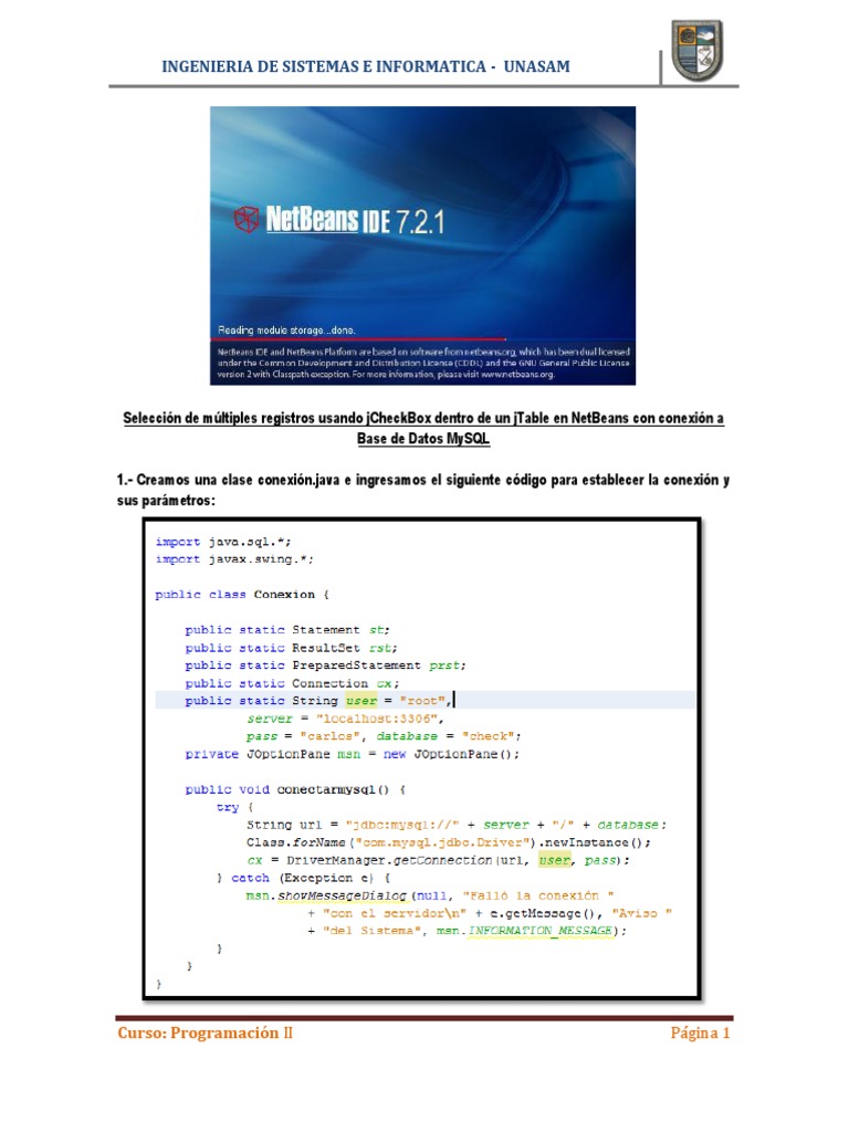 Manua JCheckBox - JTable - PROGRA II | PDF | Tabla (base de datos ...