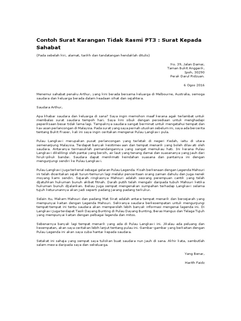 Contoh Surat Karangan Tidak Rasmi | PDF