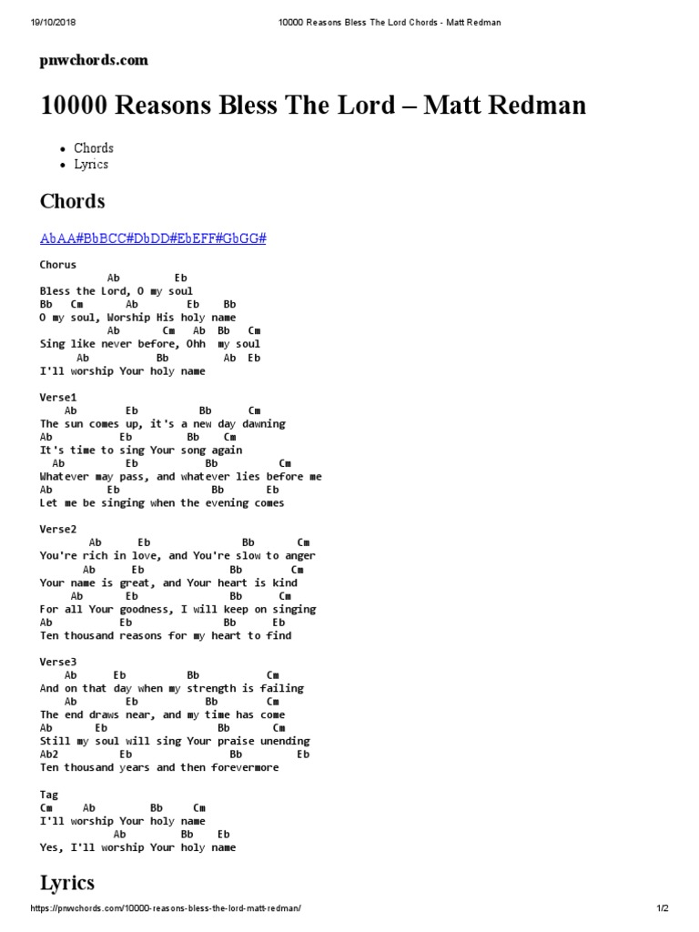 Reasons Bless The Lord Chords Matt Redman
