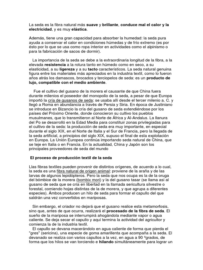 La Seda Es La Fibra Natural Más Suave y Brillante | PDF | Seda | Textiles