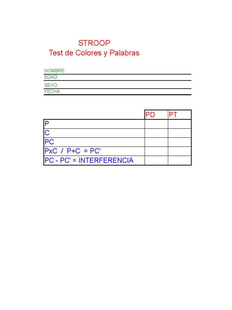 Stroop Plantilla | PDF