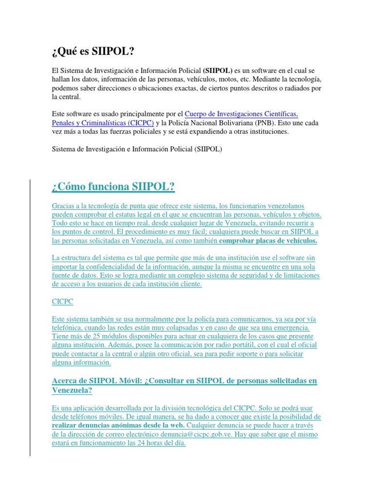 Qué es SIIPOL en Venezuela | PDF | Policía | Telefonía móvil