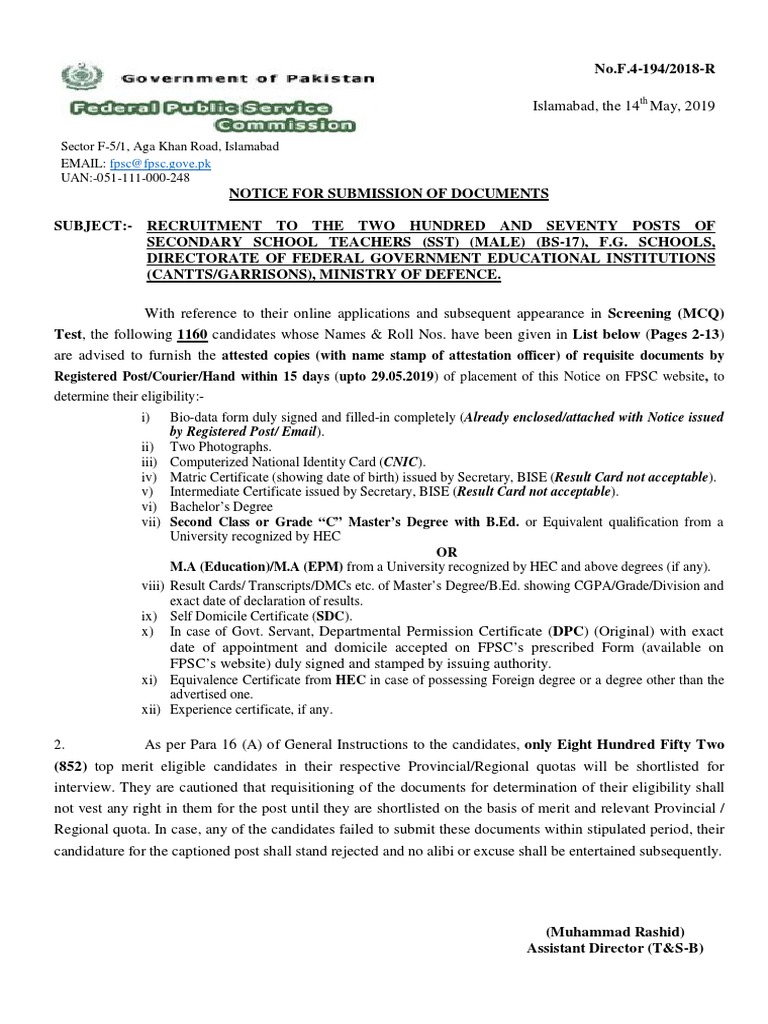 FPSC Male SST | PDF | Sindh | Bachelor's Degree