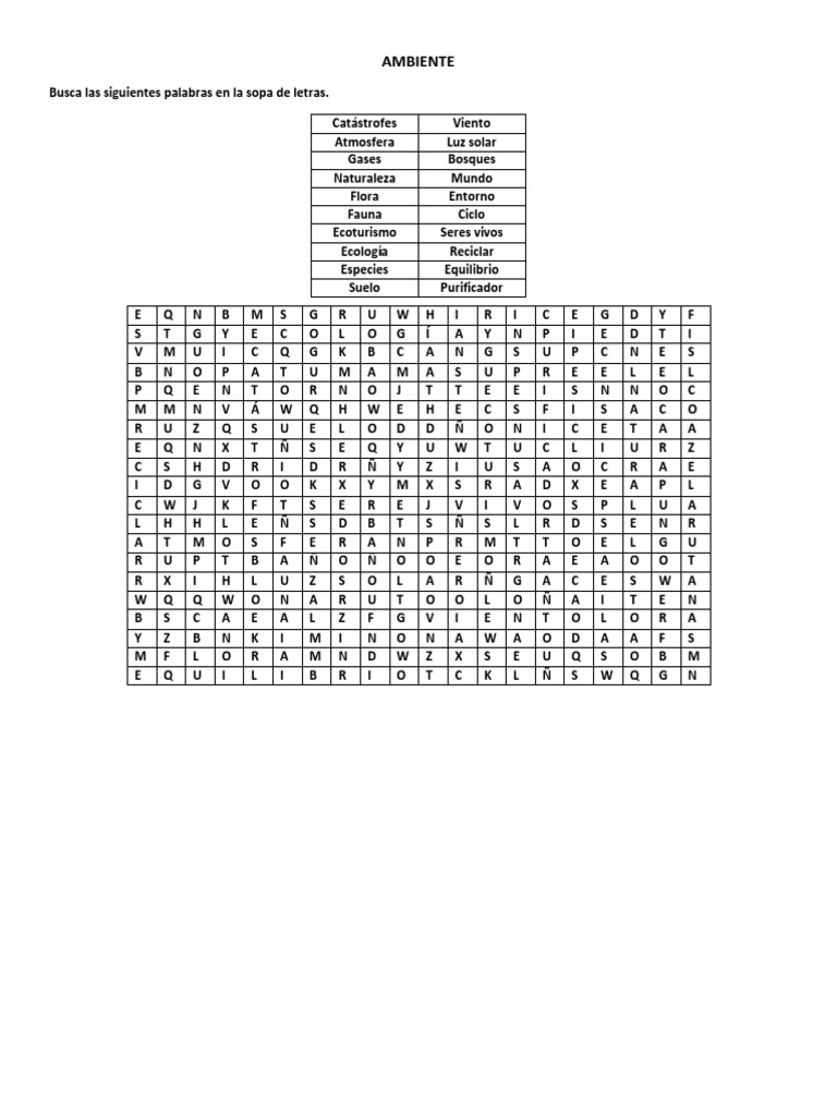 Sopa de Letras | PDF | Biogeoquímica | Conservación del medio ambiente