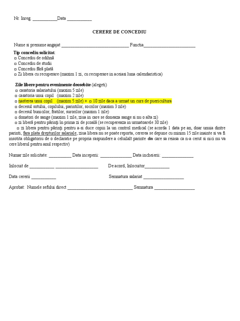 Model Cerere Concediu - 2019
