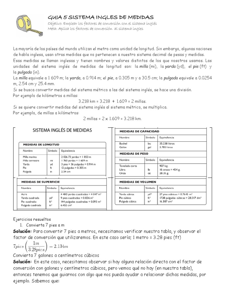 Guia 5 Sistema Ingles de Medidas | PDF