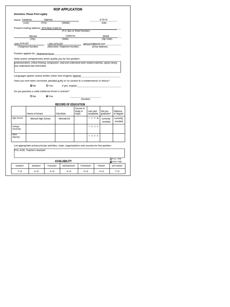 Microsoft Word - Rop Job Application With Availablity Front-For ...