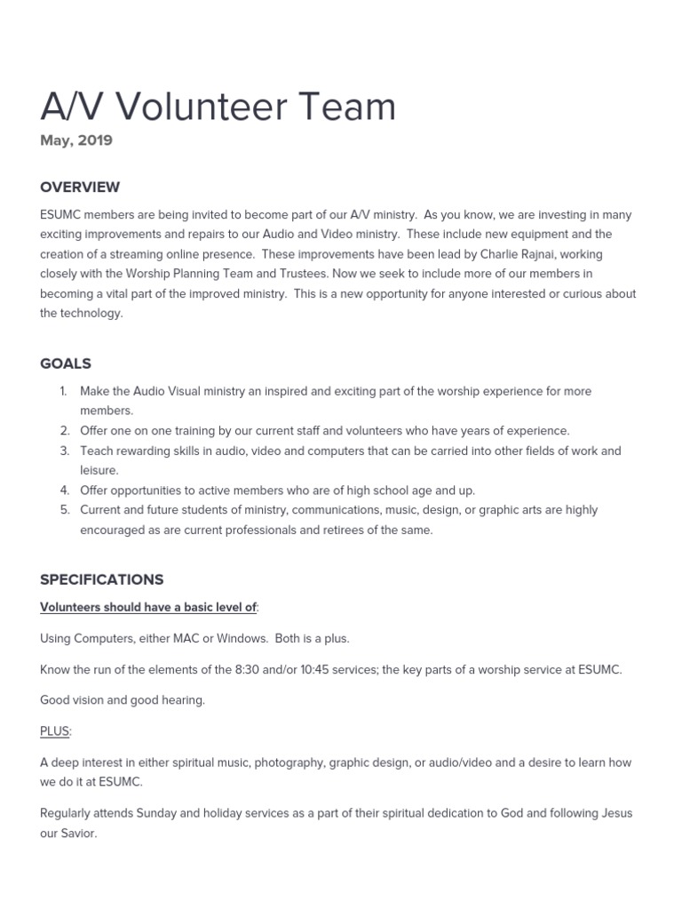 A/V Volunteer Team: Volunteers Should Have A Basic Level of | Download ...