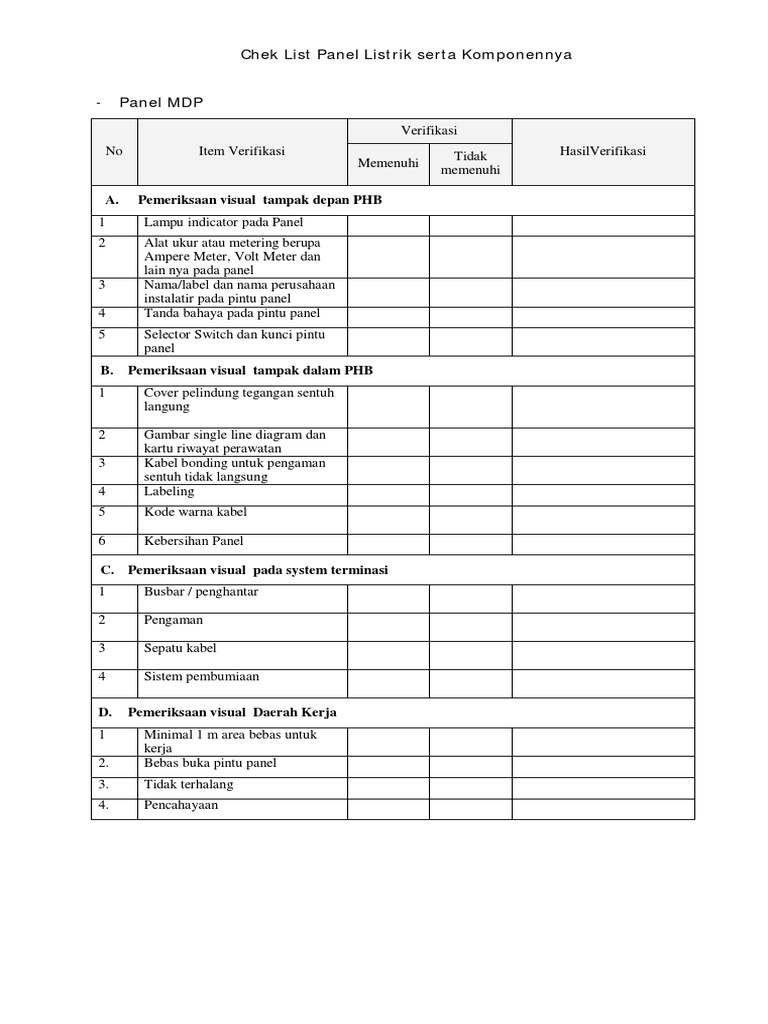 Checklist Panel Listrik | PDF