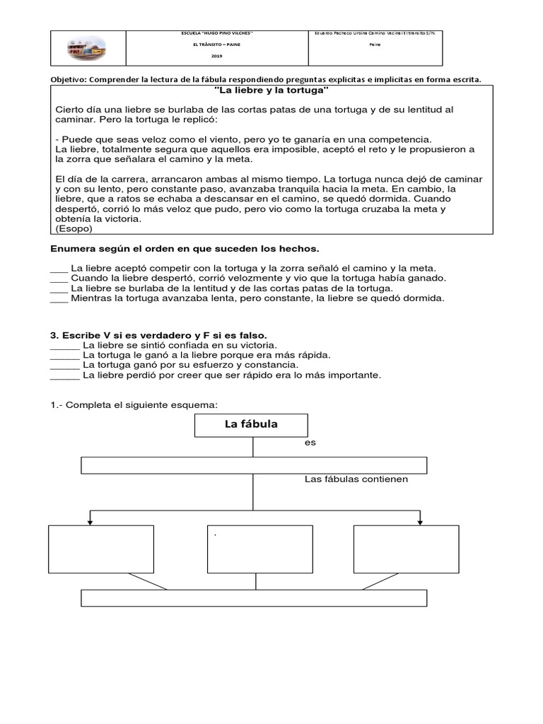 Actividades sobre "La Liebre y la Tortuga" | PDF | Fábula