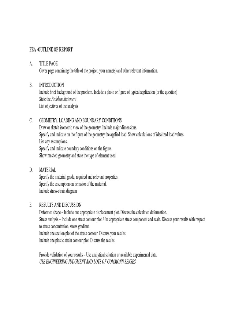 FEA Report Outline and Guidelines | PDF