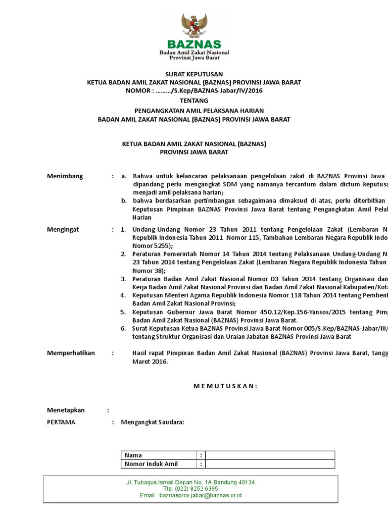 Contoh SK Pengangkatan Amil | PDF