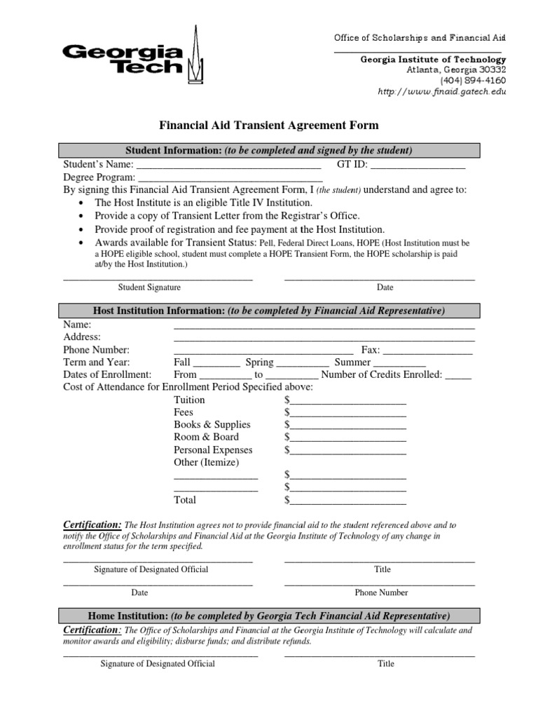 Georgia Tech Financial Aid Guide for Transient Students | PDF ...