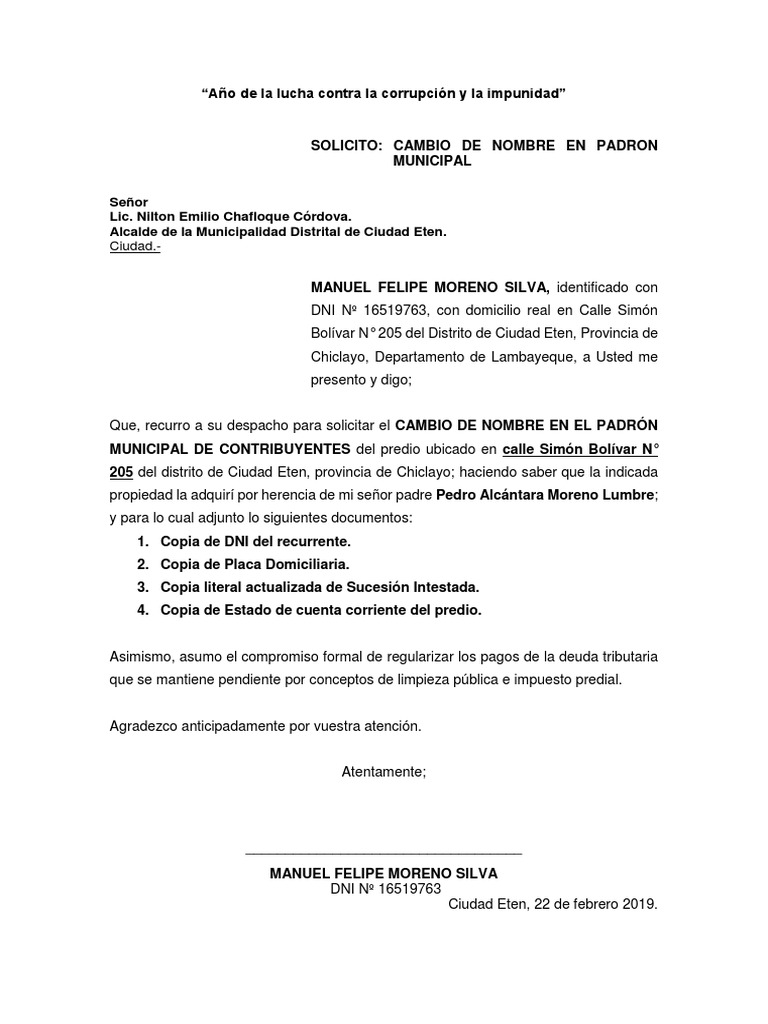 Escrito Mdce - Cambio de Nombre | PDF