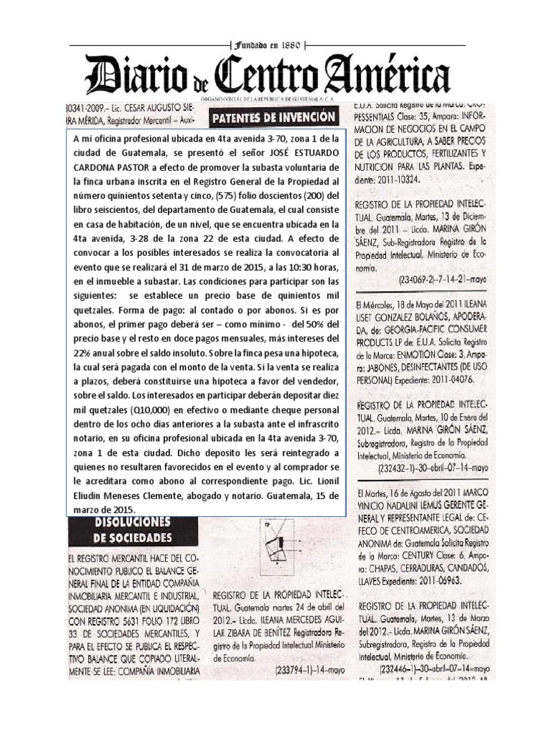 Edicto de Subasta Voluntaria | PDF