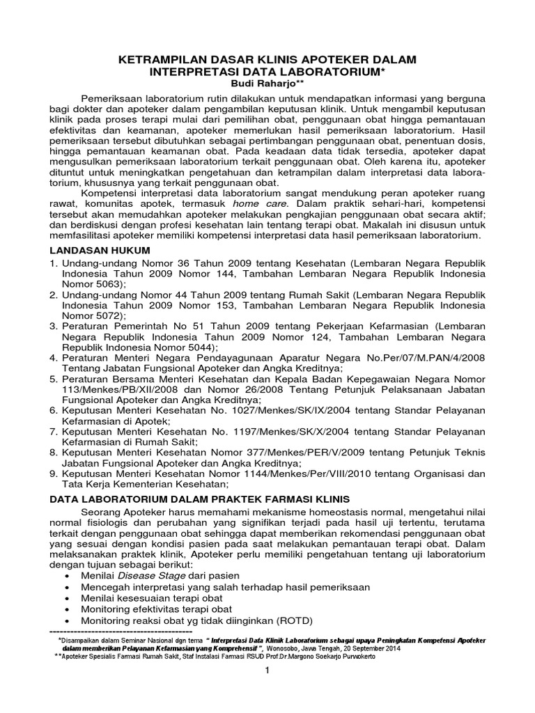 Interpretasi Data Laboratorium-Apoteker-Revisi 1 | PDF