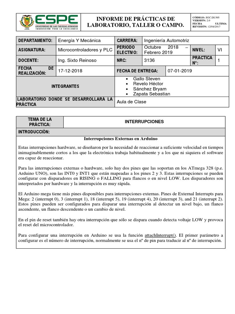 Interrupciones En Arduino Pdf Arduino Ingeniería Informática
