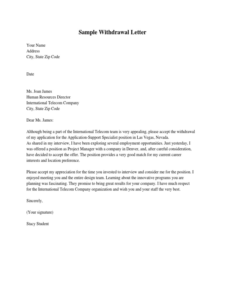 Sample Withdrawal Letter | PDF | Business